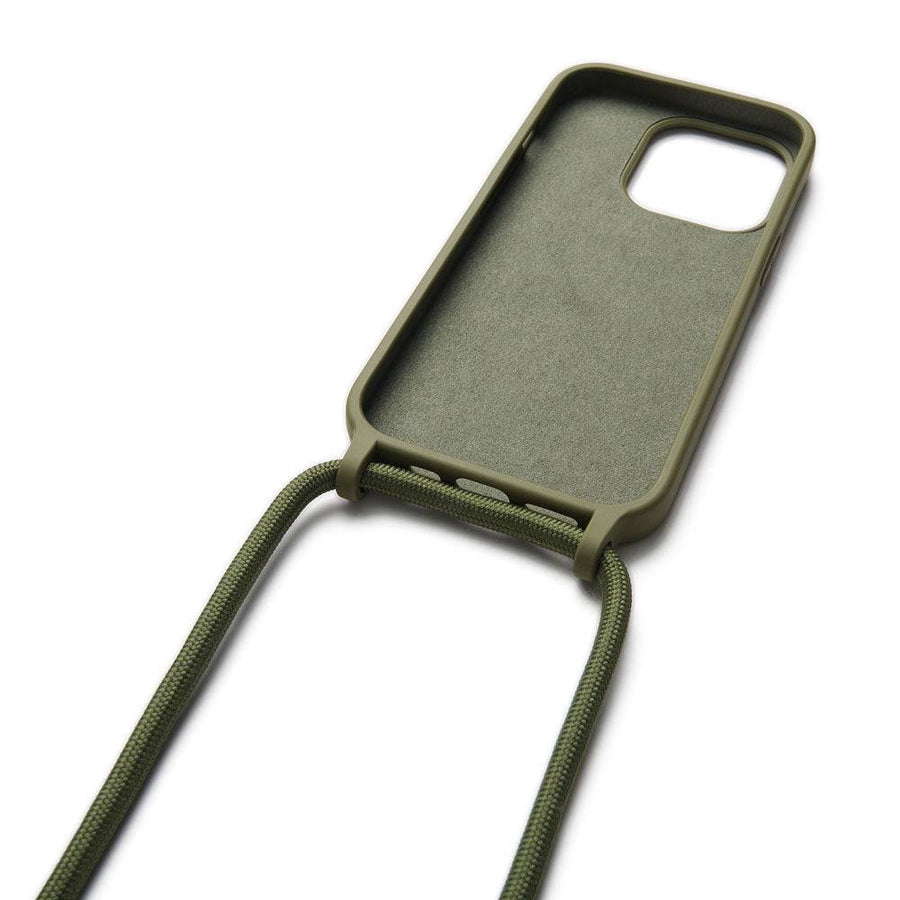 Capinha com cordão iPhone verde musgo Odara | Cases Papaya